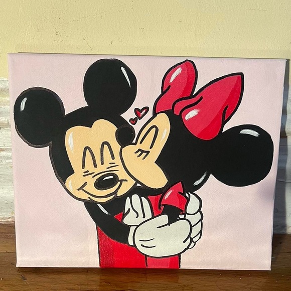 Art | Mickey Minnie Mouse Kiss Painting 8x1 | Poshmark